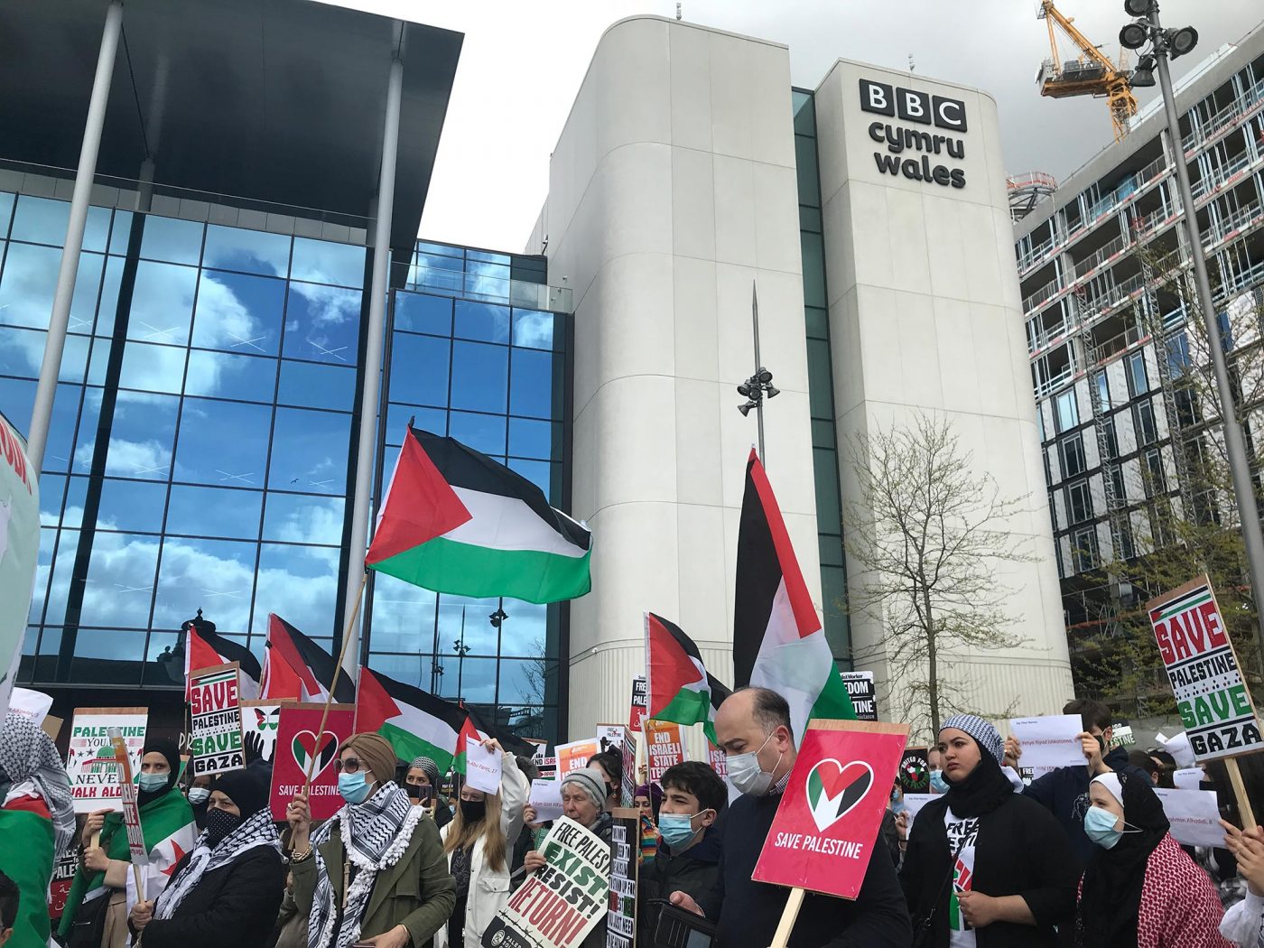 Palestinian protest against Israel and BBC bias in Cardiff Central Square